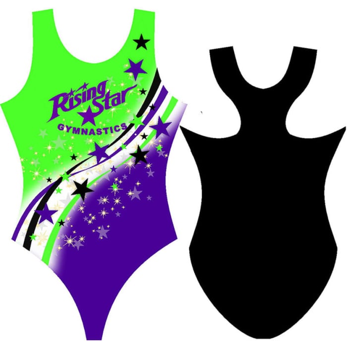 Rising Star In Stars Sublimated T Back Gymnastics Leotard